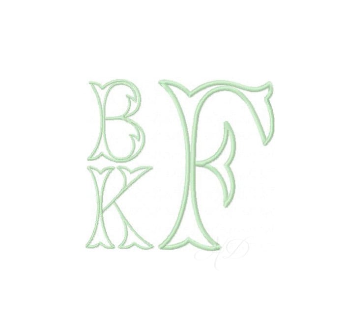 1"and 2" Inch Fishtail Embroidery Font Fairfax Open Monogram Stacked ...
