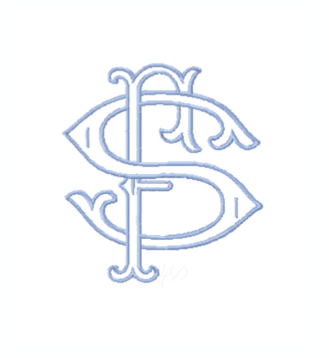 26 Letter F 3.6" Two Letter Type Fishtail Outline Embroidery Monogram ...