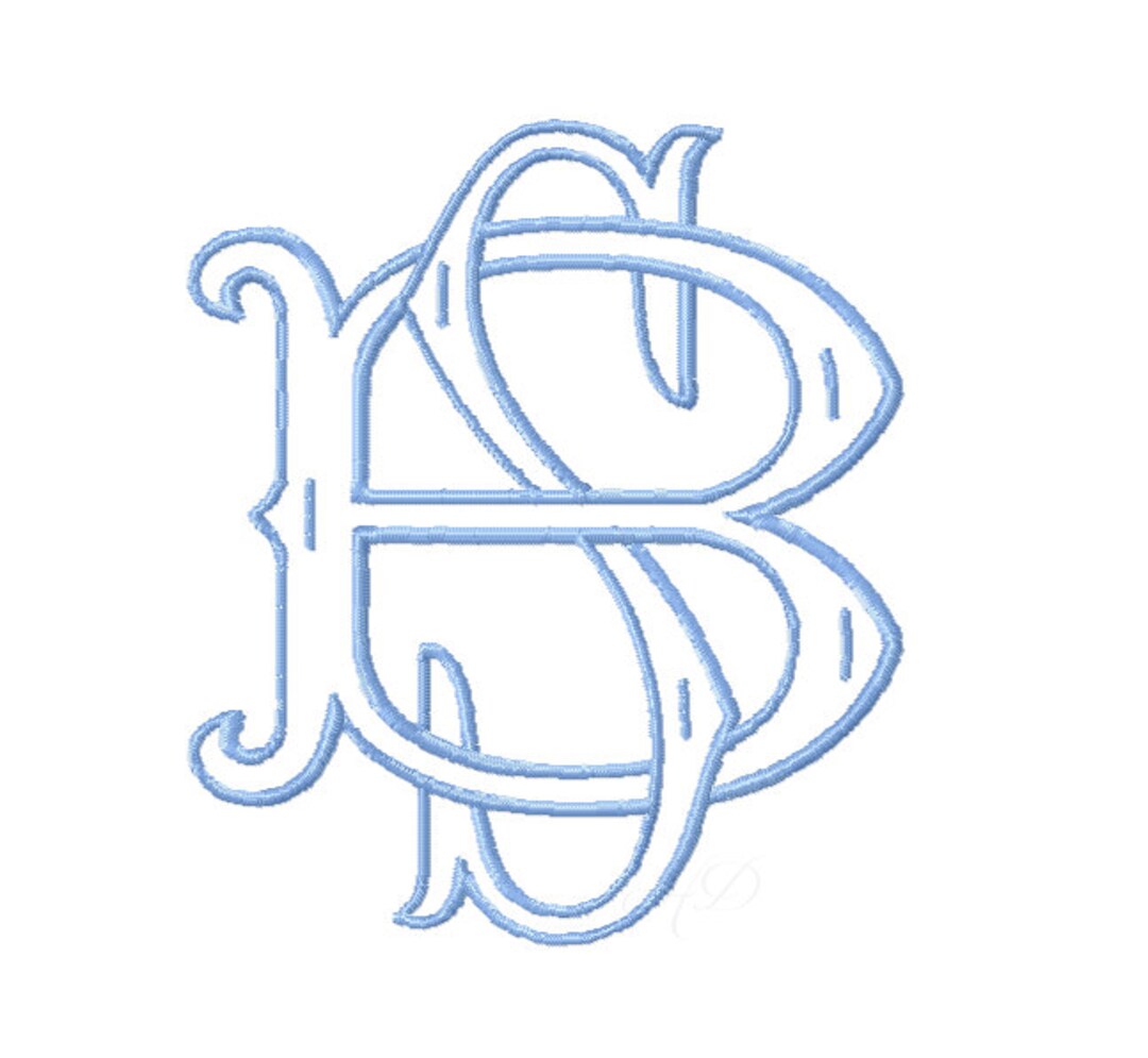 26 Letter S 3.6" Two Letter Type Fishtail Outline Embroidery Monogram ...