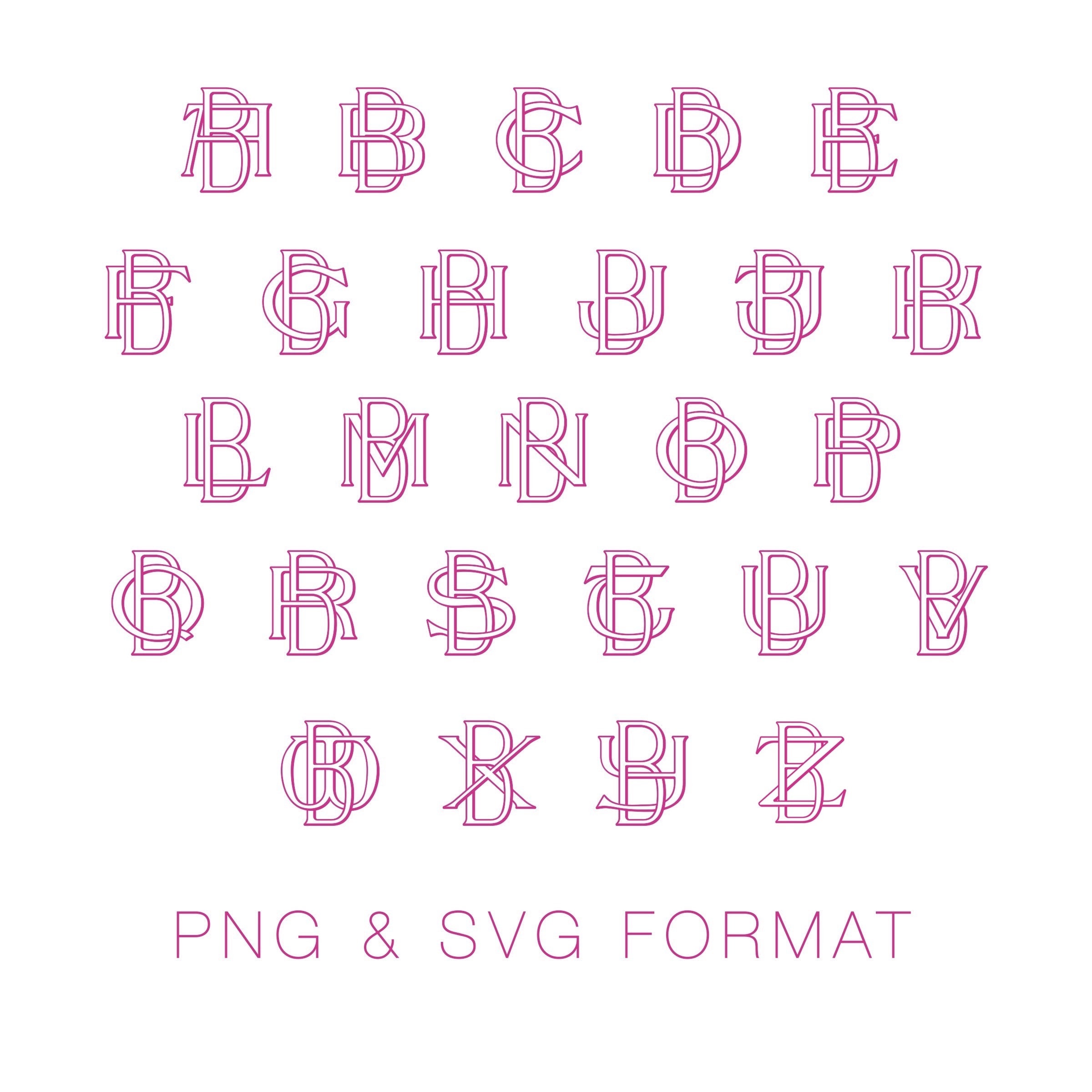 Two Type Outline B Monogram SVG PNG Vector Monogram Font for - Etsy