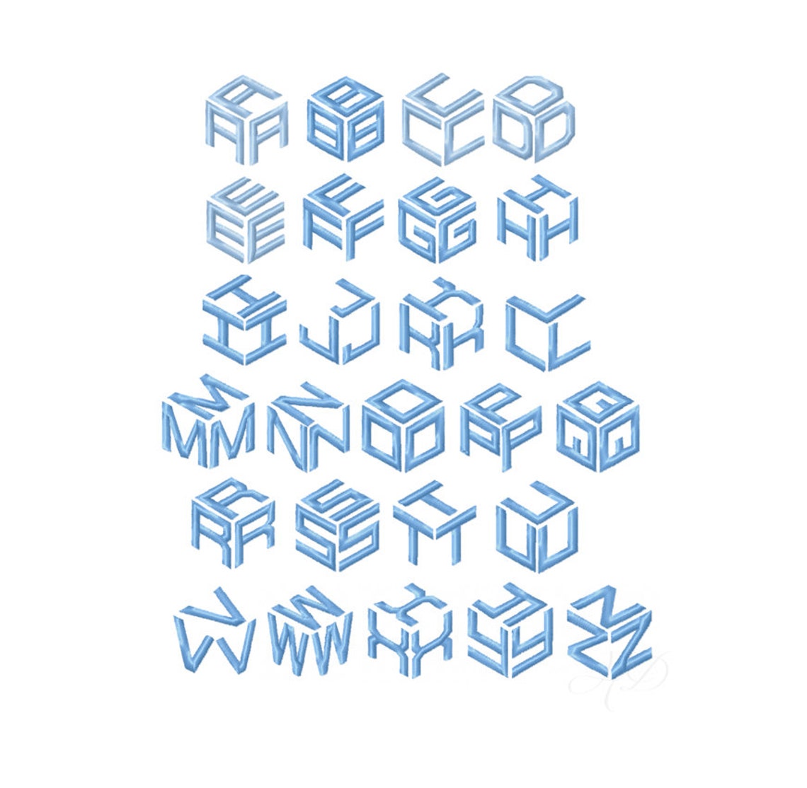 Cube 2 Inch Satin Stitch Monogram Font Embroidery Font | Etsy