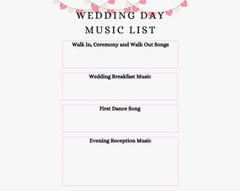 Wedding Music Playlist, Checklist, Wedding Printable, Wedding Planner ...