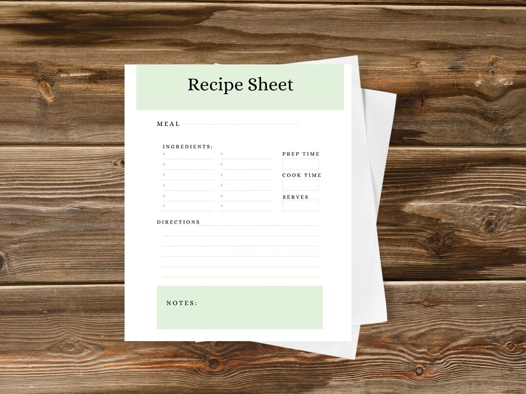 Printable Recipe Sheet - Etsy