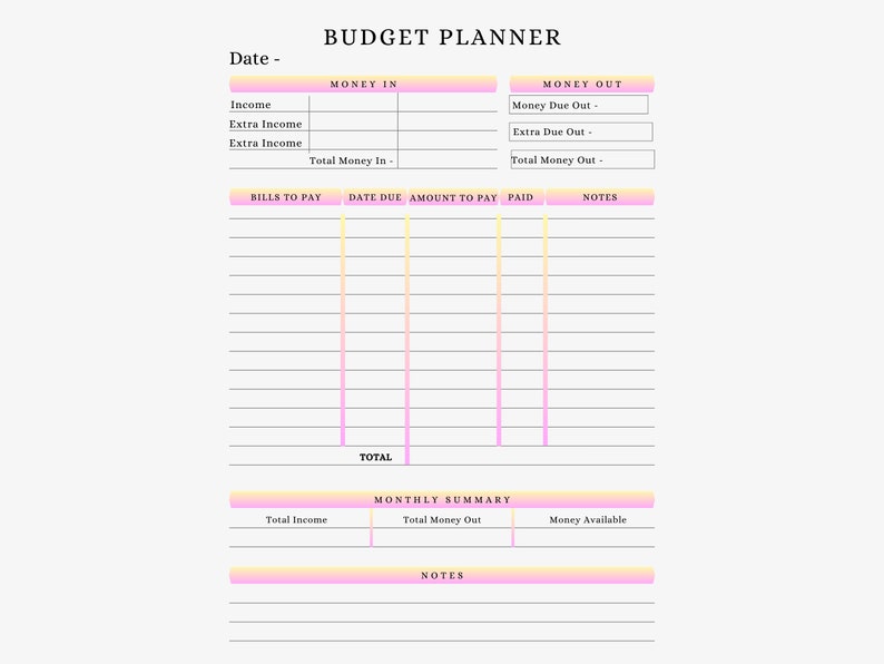 Printable Monthly Budget Income Planner - Etsy
