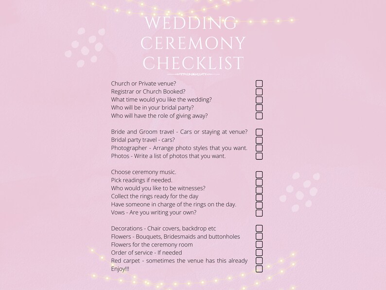 Printable Wedding Ceremony Checklist - Etsy