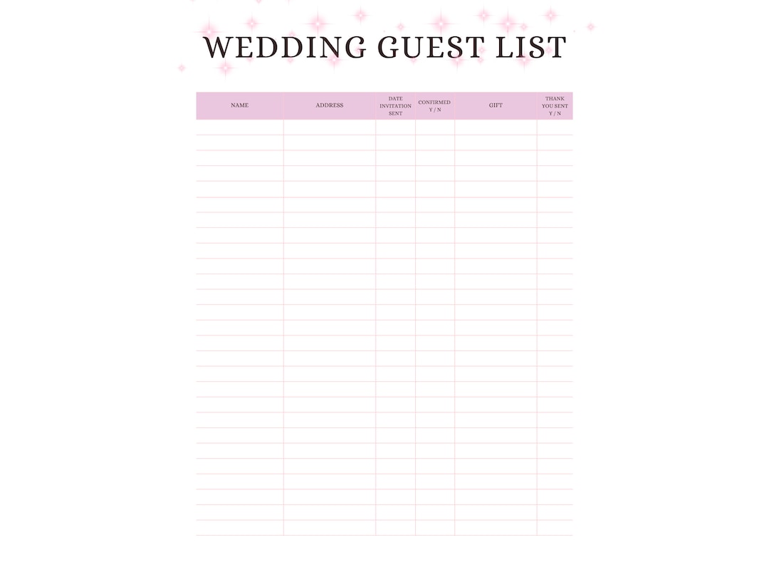 Printable Wedding Guest List Tracker - Etsy