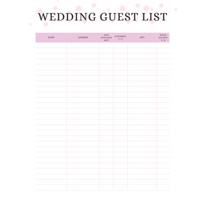 Printable Wedding Guest List Tracker - Etsy