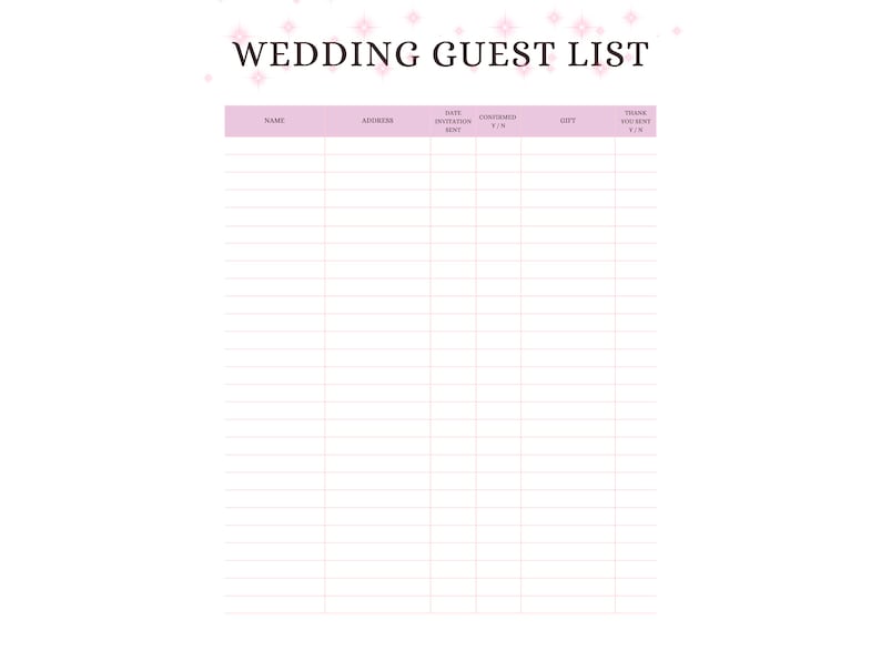 Printable Wedding Guest List Tracker - Etsy