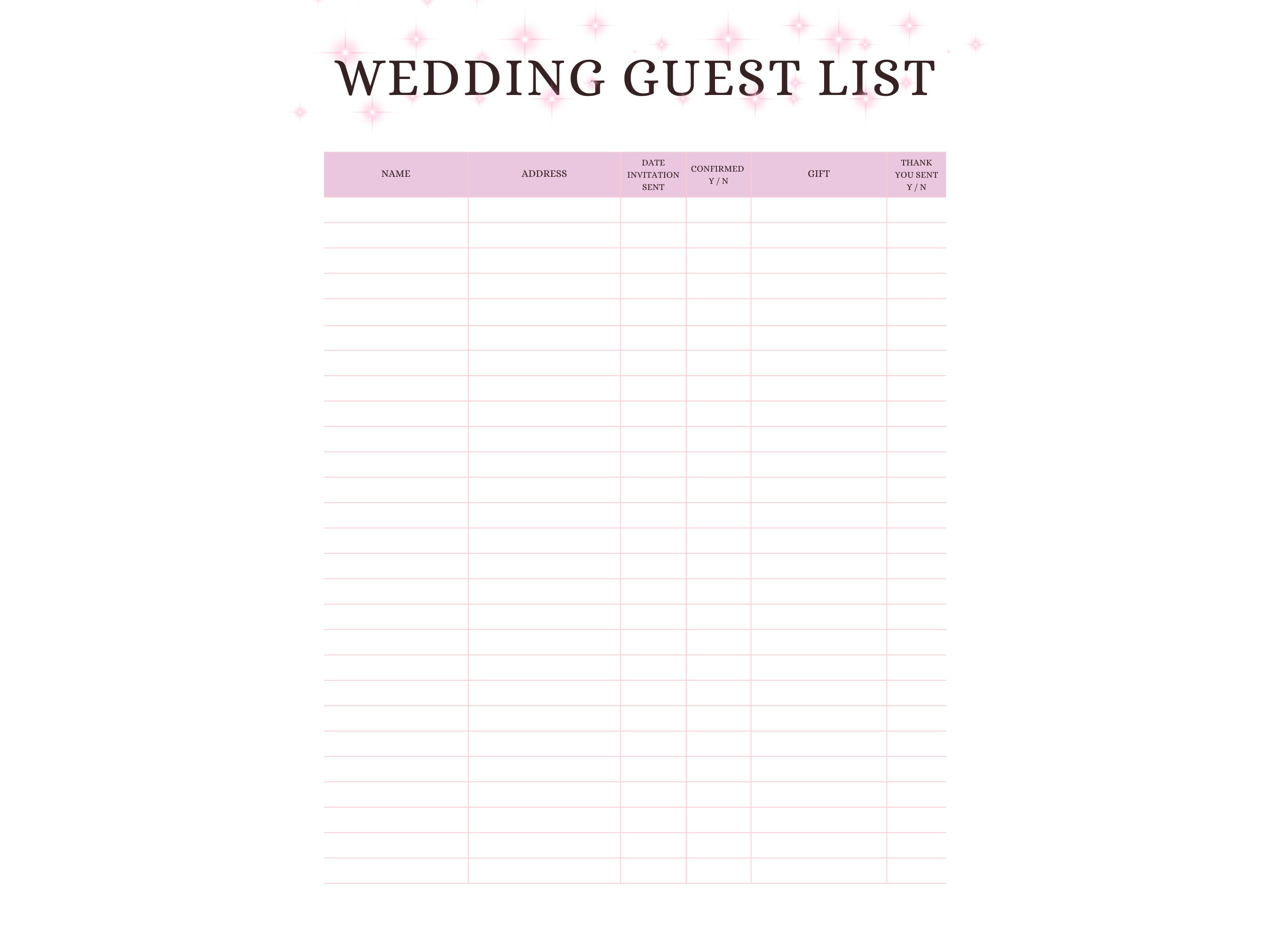 Printable Wedding Guest List Tracker - Etsy