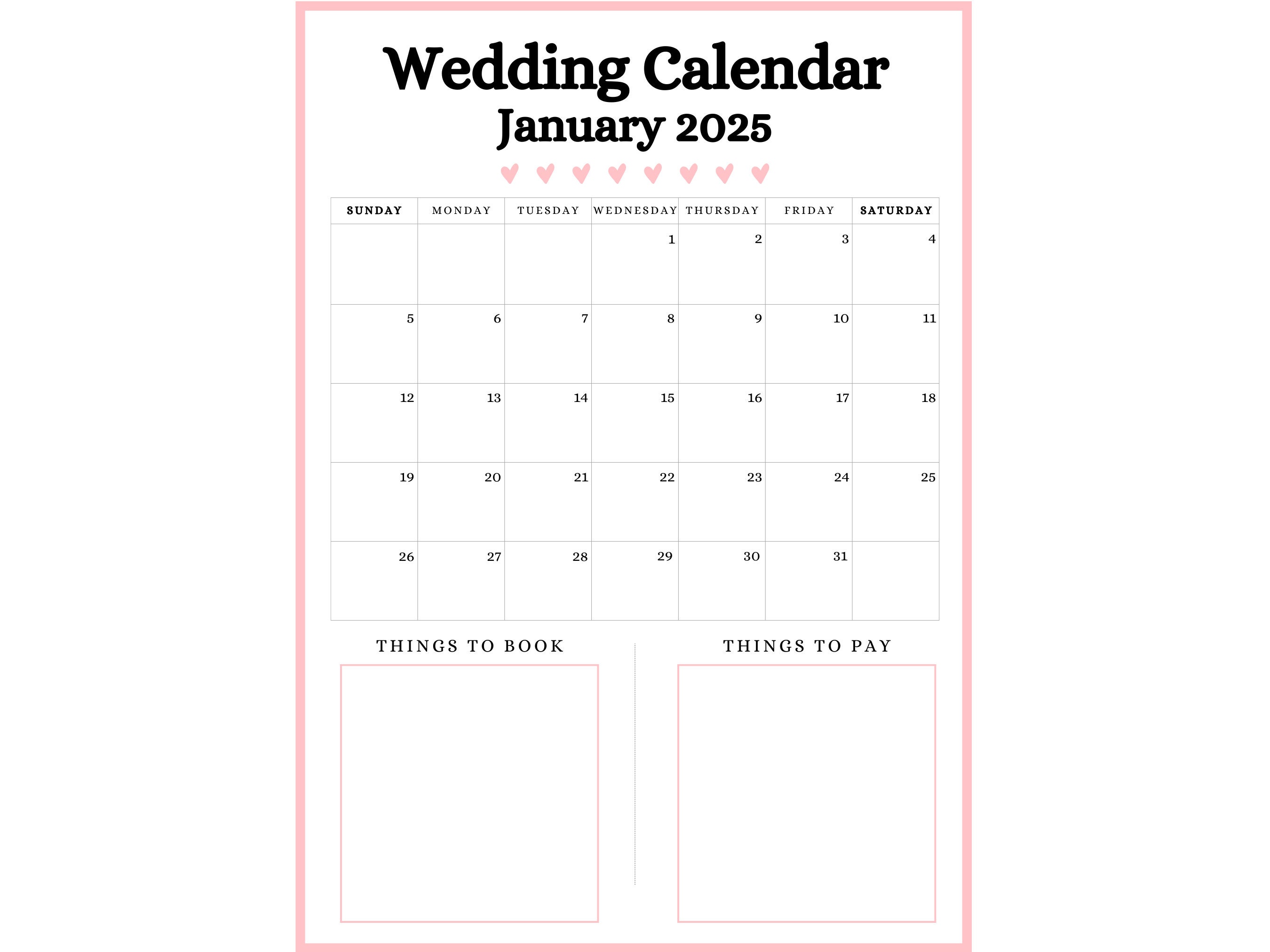 Wedding Calendar 2025 Printable - Etsy