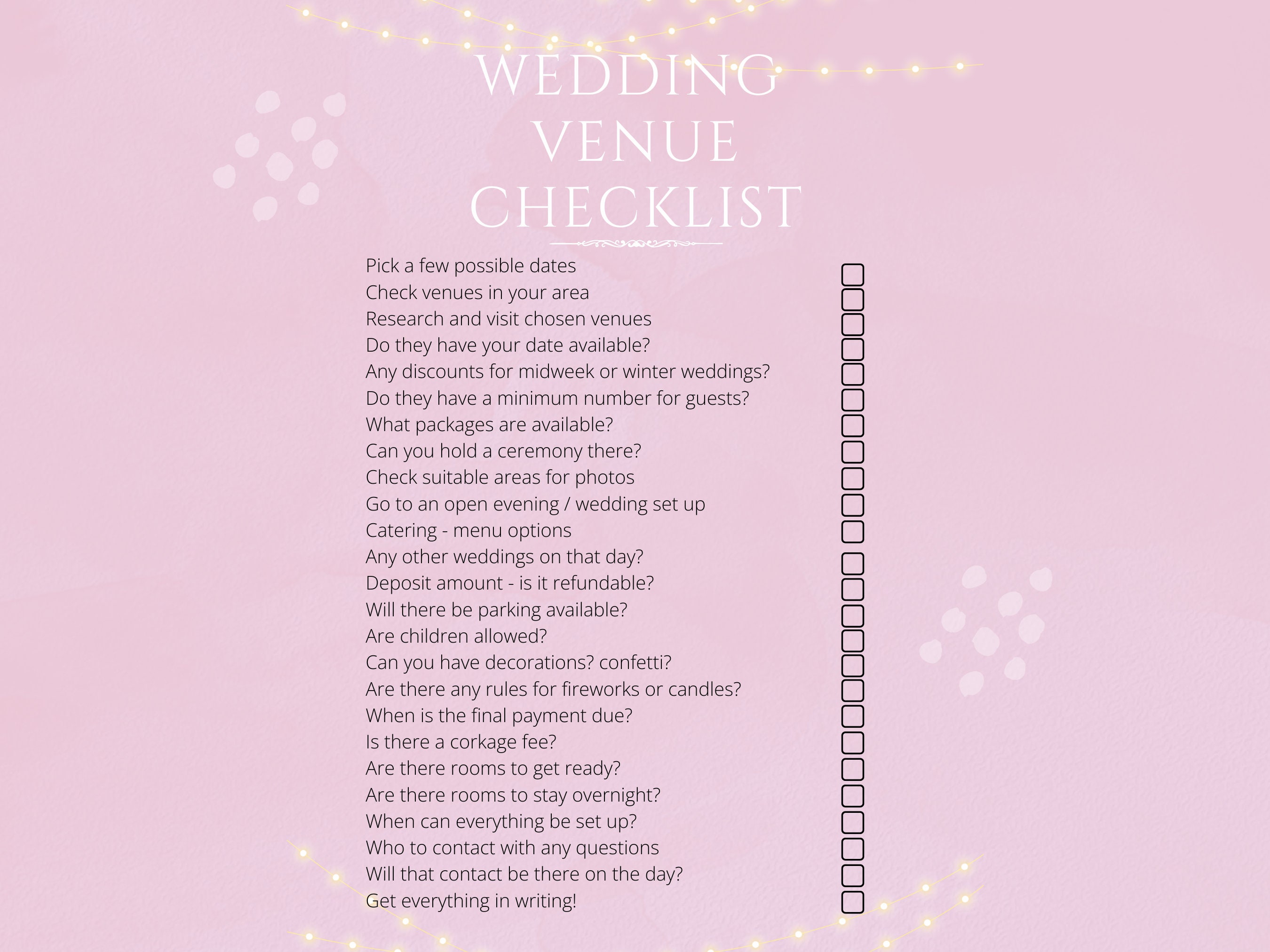 Printable Wedding Venue, Ceremony, Evening Reception and Budget ...