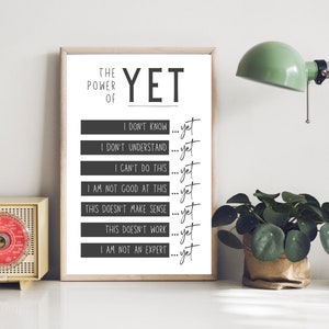 The Power of yet Poster | Growth Mindset Poster | Mental Health Poster ...