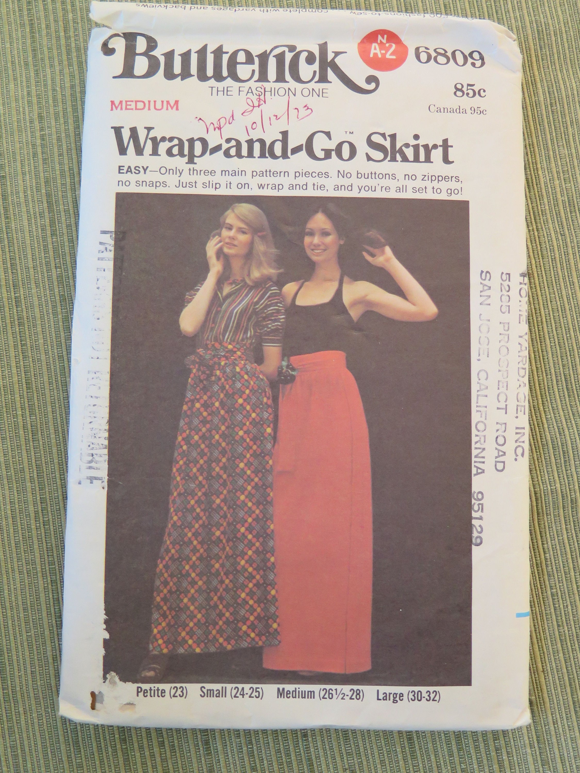 Vintage 1970s Butterick 6809 Wrap and Go Maxi Skirt Size Medium Waist ...