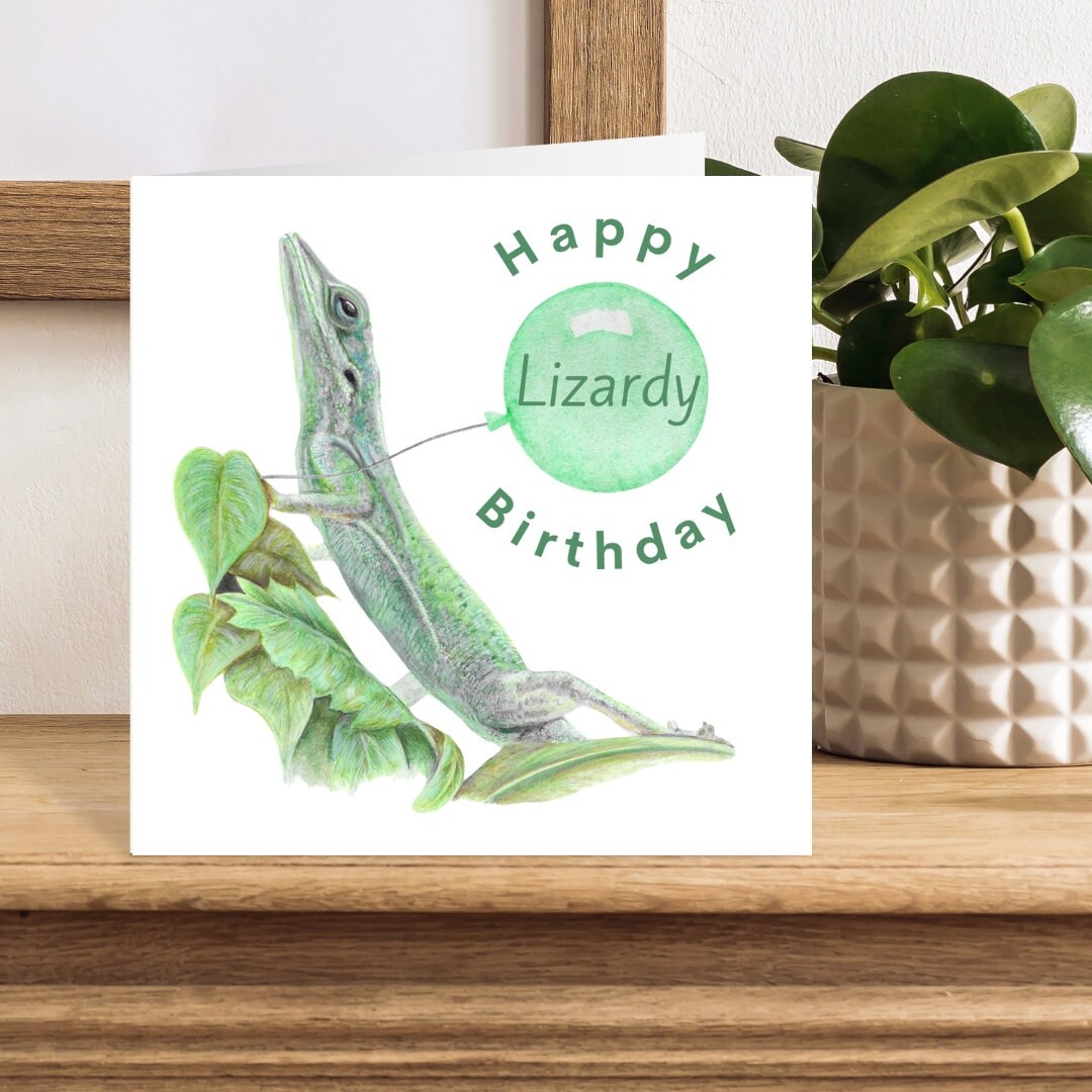 Green Anole Lizard Birthday Card: Hand-drawn Reptile Art - Etsy