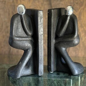 Black Stone Form Bookends Figure Vintage Abstract MCM Thinker Pose ...