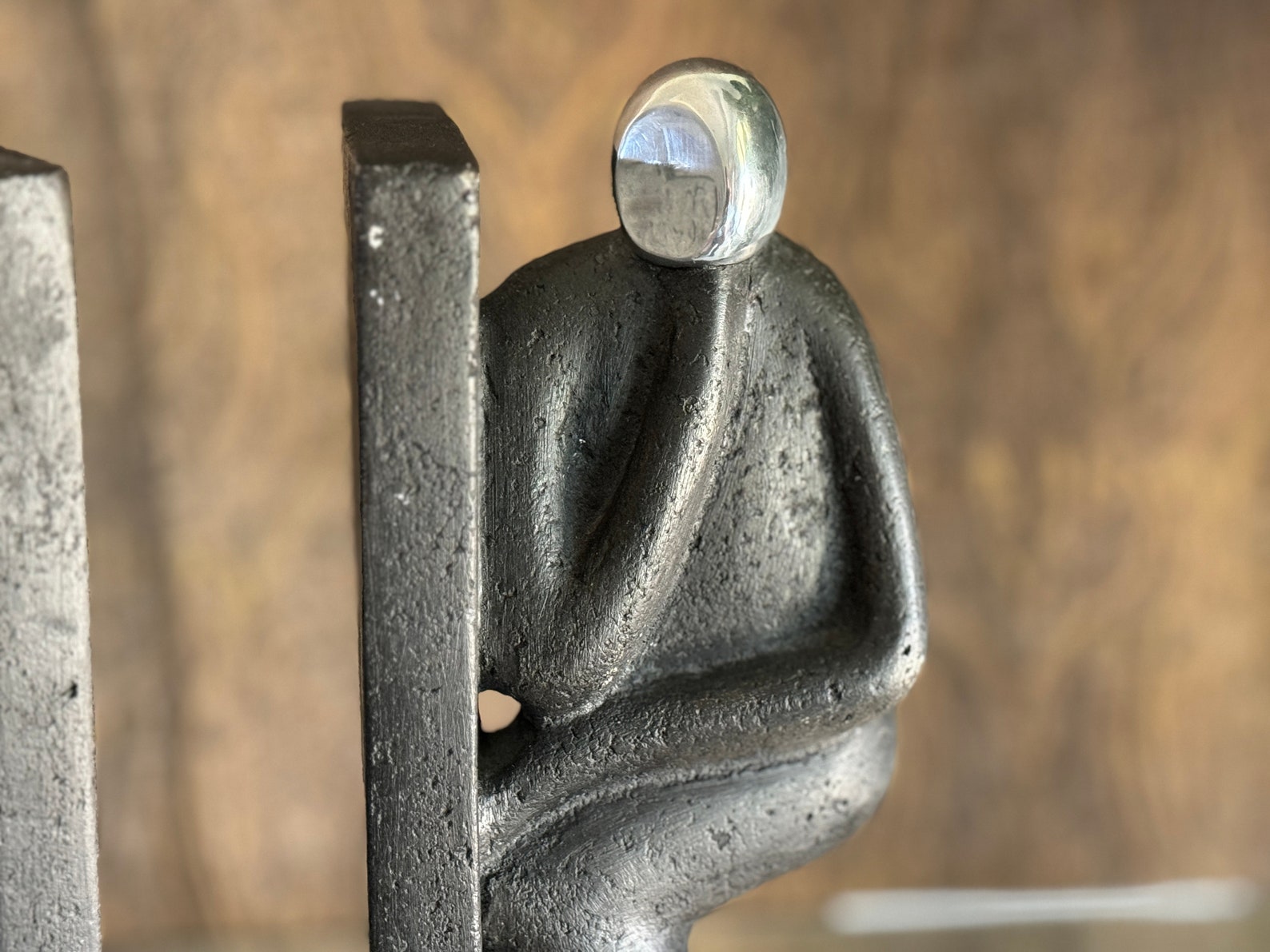 Black Stone Form Bookends Figure Vintage Abstract MCM Thinker Pose ...
