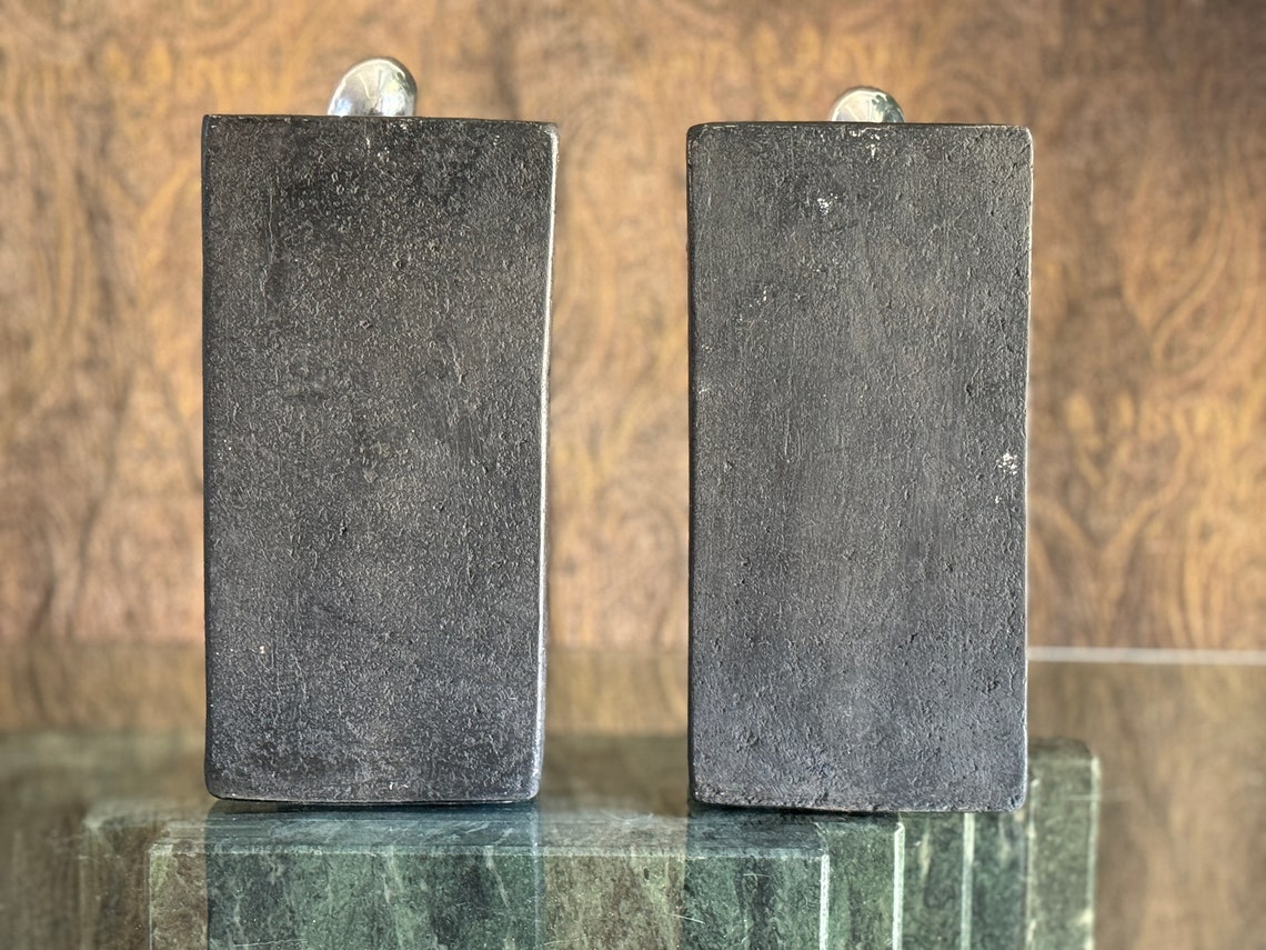 Black Stone Form Bookends Figure Vintage Abstract MCM Thinker Pose ...