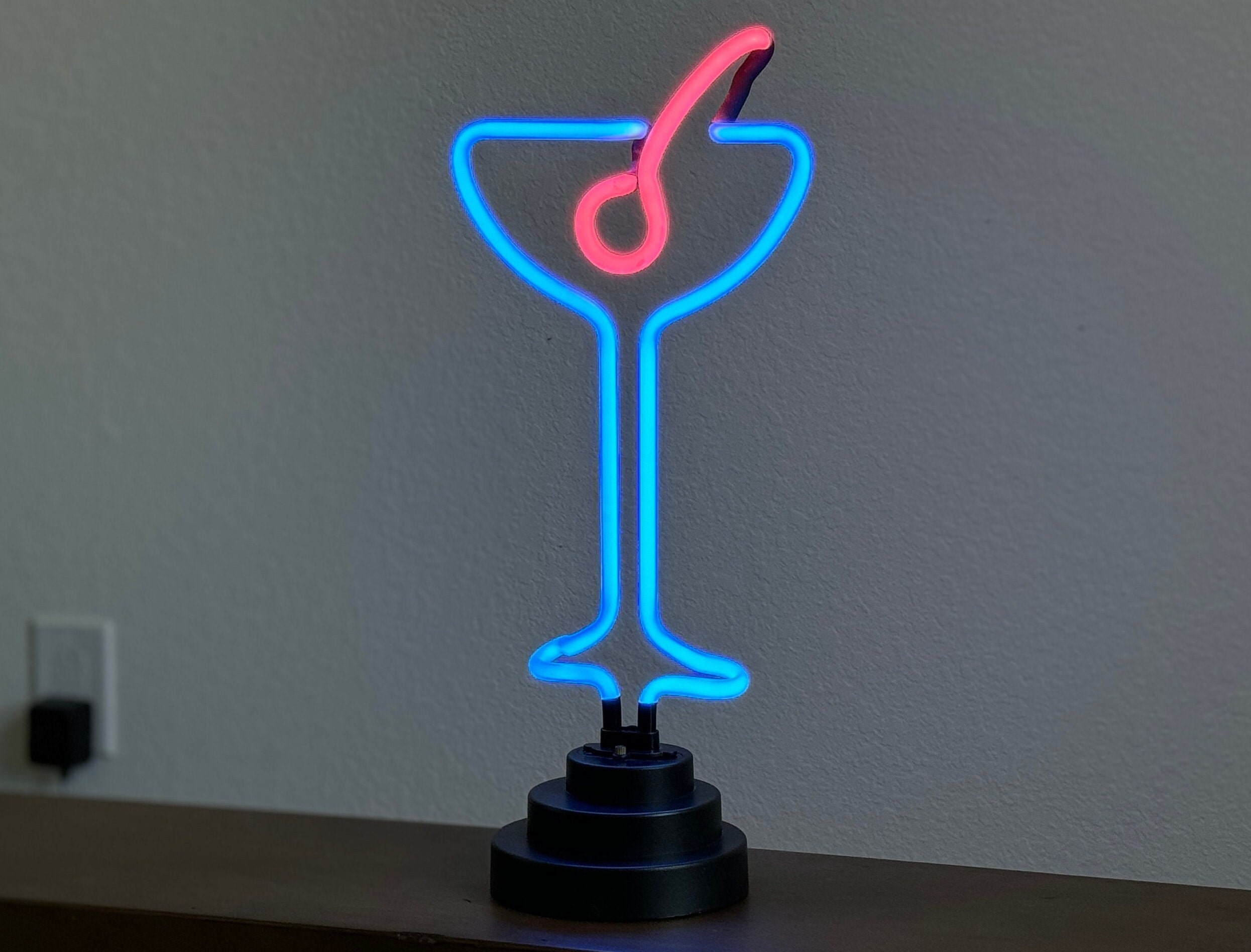 Vintage Martini Glass Neon Lamp Neonetics Blue and Pink Cocktail Sign ...