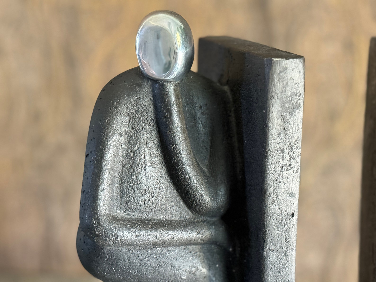 Black Stone Form Bookends Figure Vintage Abstract MCM Thinker Pose ...