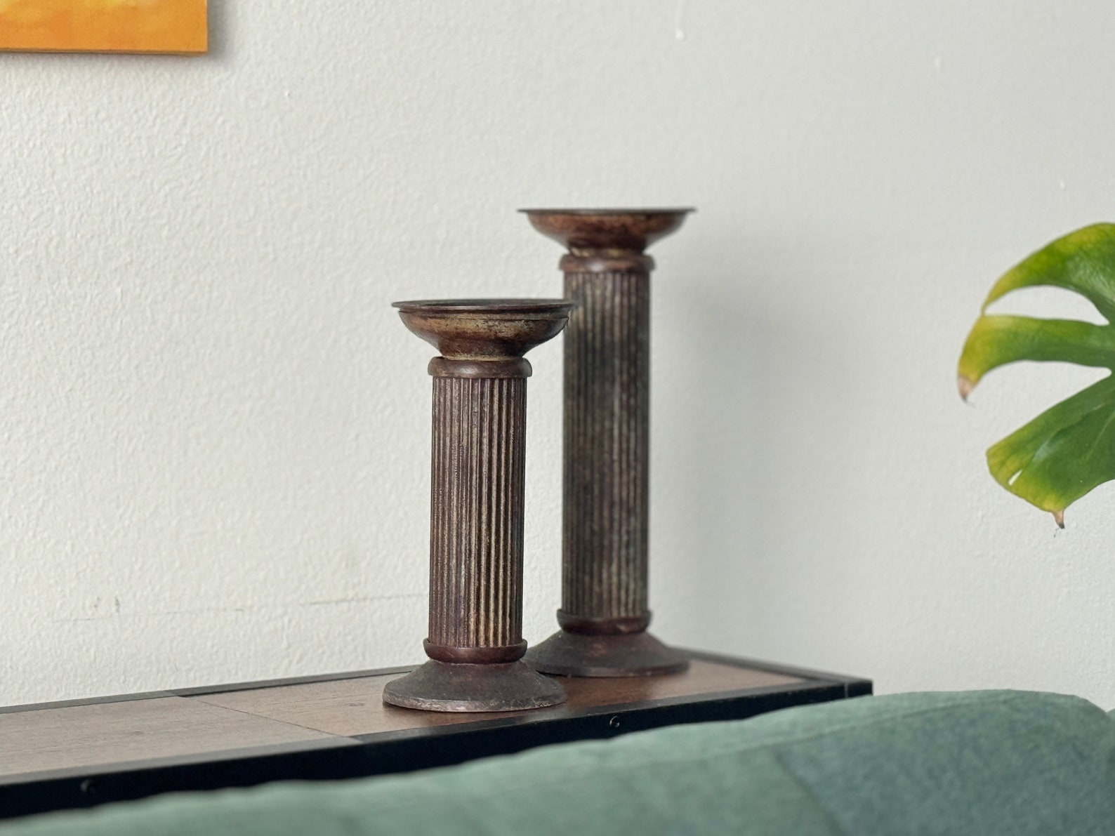 Vintage Roman Style Two Tier Metal Candle Holder Set for Pillar Candles ...