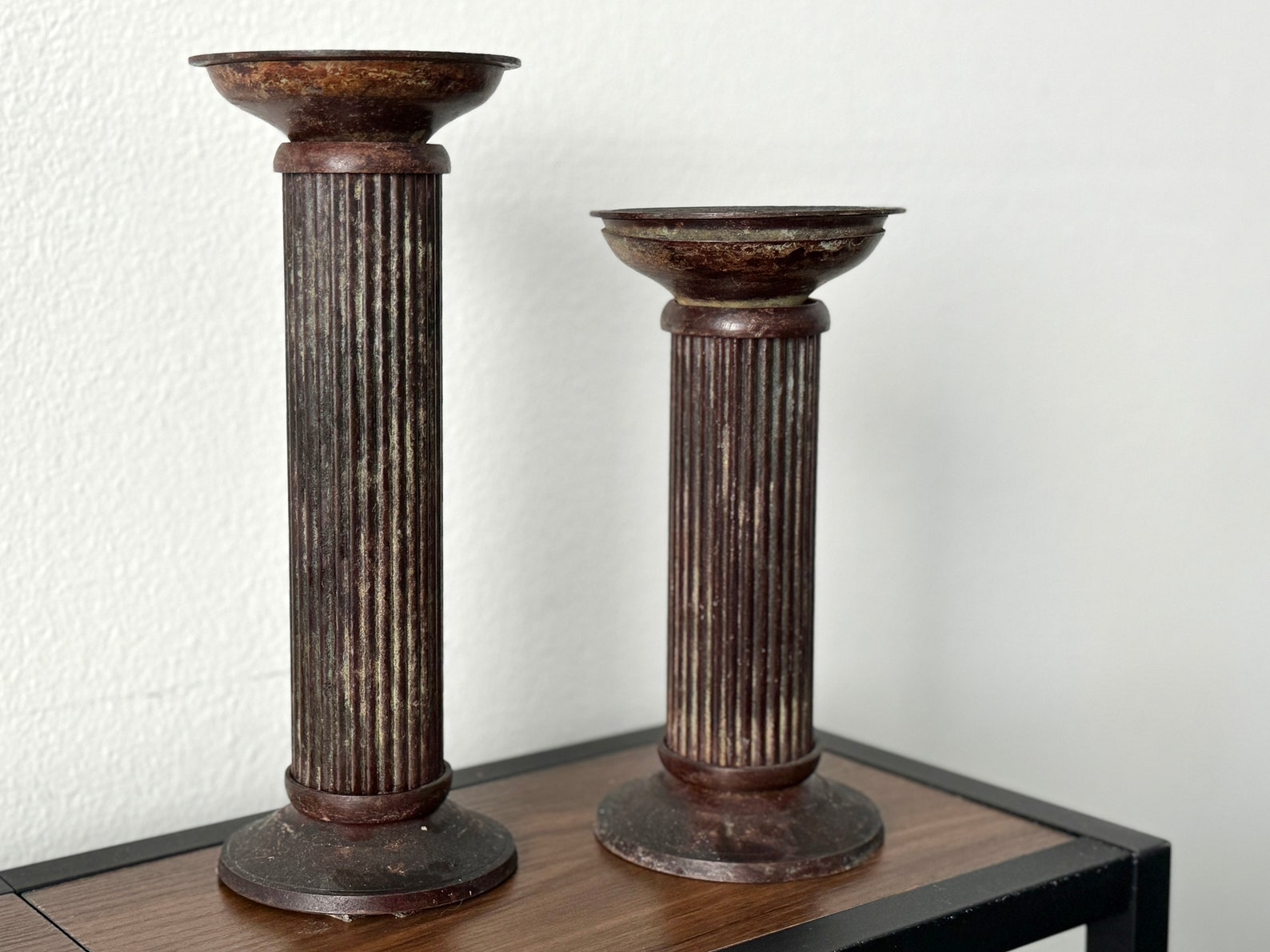 Vintage Roman Style Two Tier Metal Candle Holder Set for Pillar Candles ...