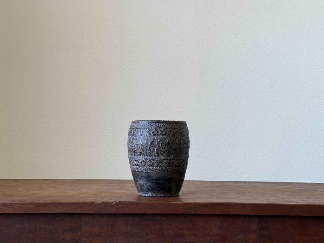 Vintage Greek Vase With Figural Relief | Handmade Ceramic Vessel - Etsy