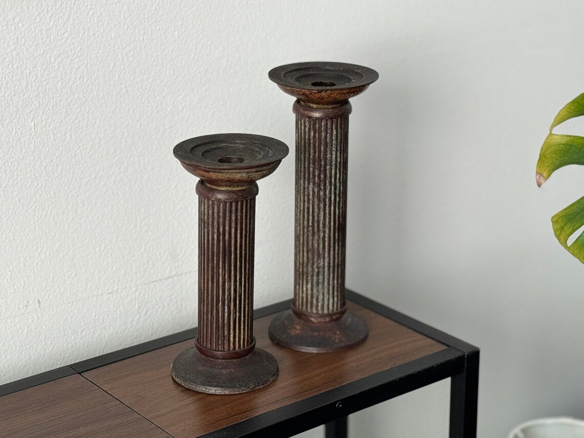 Vintage Roman Style Two Tier Metal Candle Holder Set for Pillar Candles ...
