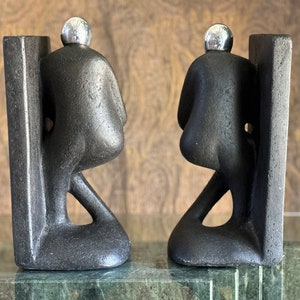 Black Stone Form Bookends Figure Vintage Abstract MCM Thinker Pose ...