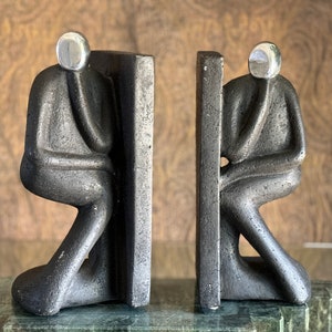 Black Stone Form Bookends Figure Vintage Abstract MCM Thinker Pose ...