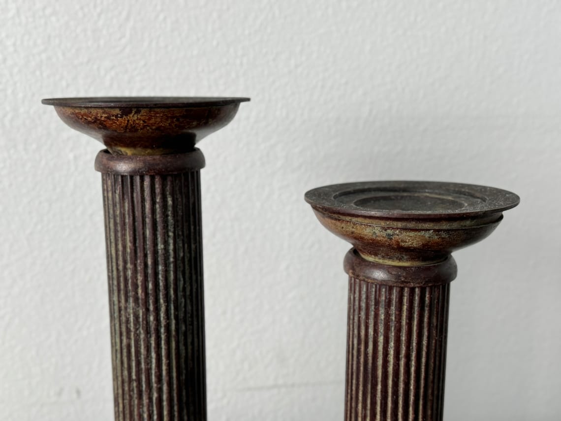 Vintage Roman Style Two Tier Metal Candle Holder Set for Pillar Candles ...
