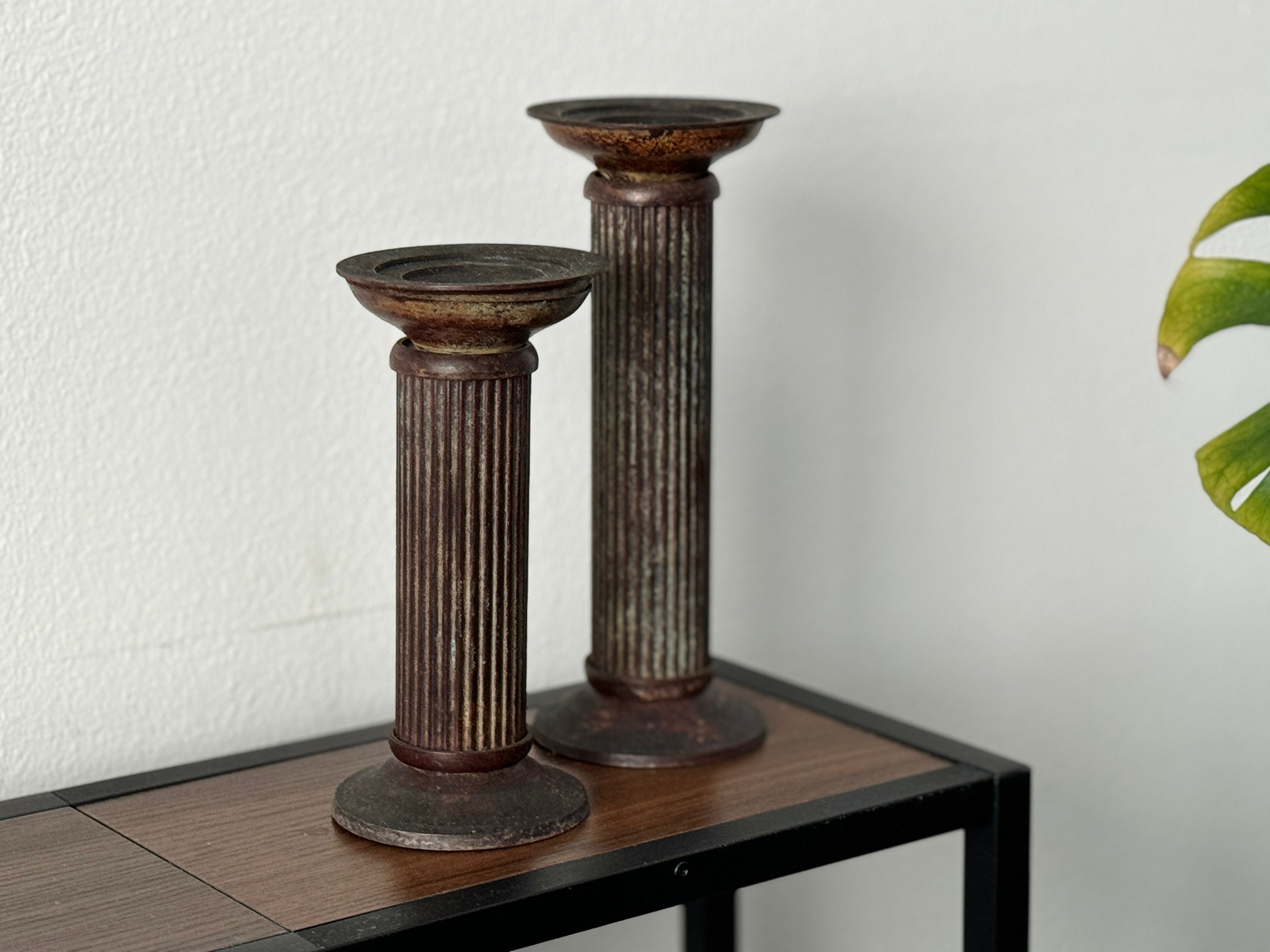 Vintage Roman Style Two Tier Metal Candle Holder Set for Pillar Candles ...
