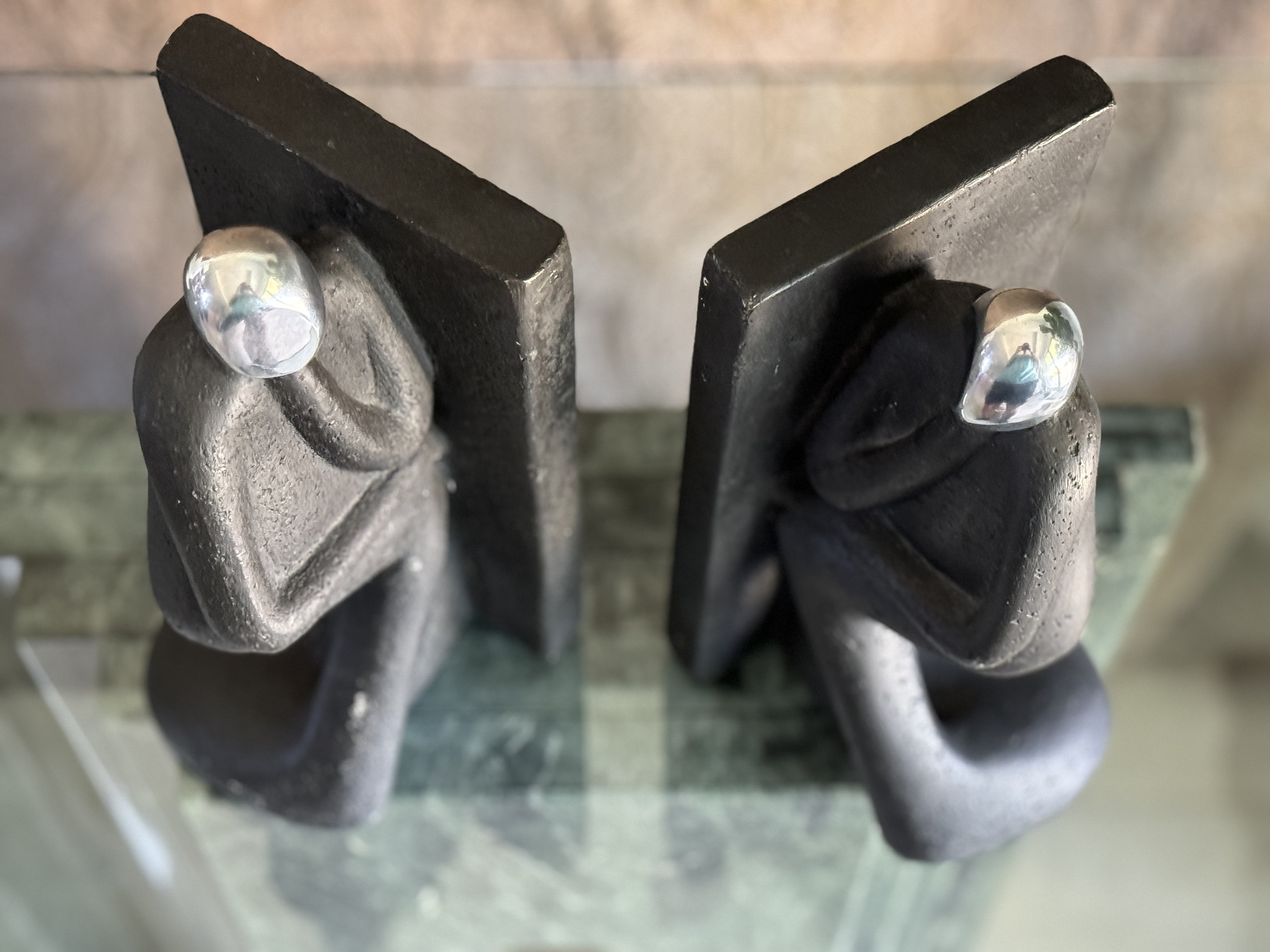 Black Stone Form Bookends Figure Vintage Abstract MCM Thinker Pose ...