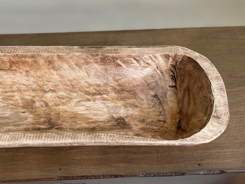 Rustic Wood Dough Bowl for Baguette Bread Primitive Wooden Bowl Long ...