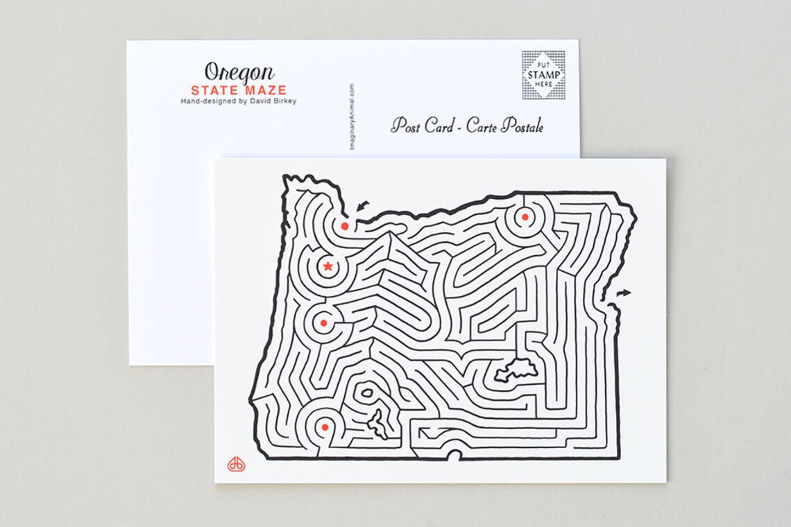 OREGON Map Maze 5x7 Postcard Hand Designed by David - Etsy
