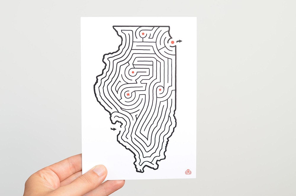 ILLINOIS Maze 5x7 Postcard Print Hand Designed by - Etsy