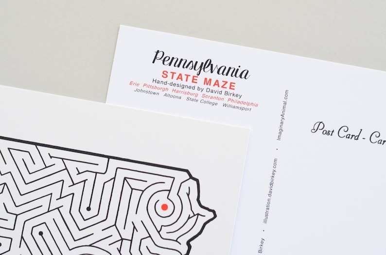 PENNSYLVANIA Maze 5x7" Postcard | Hand Designed by David Birkey | Erie ...