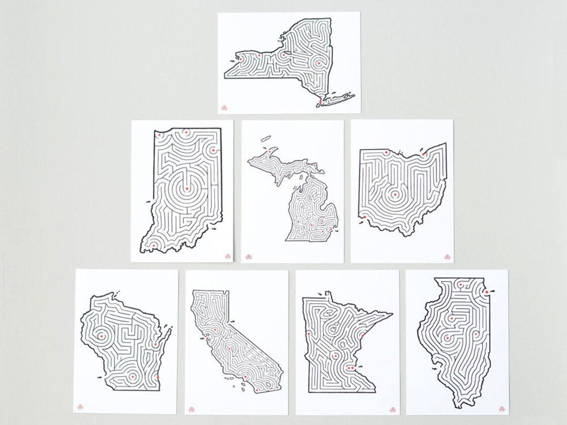 PENNSYLVANIA Maze 5x7" Postcard | Hand Designed by David Birkey | Erie ...