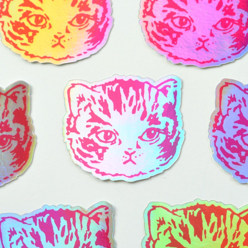 HOLOGRAPHIC Cute Kitty Cat Stickers Premium Die Cut Vinyl | Etsy