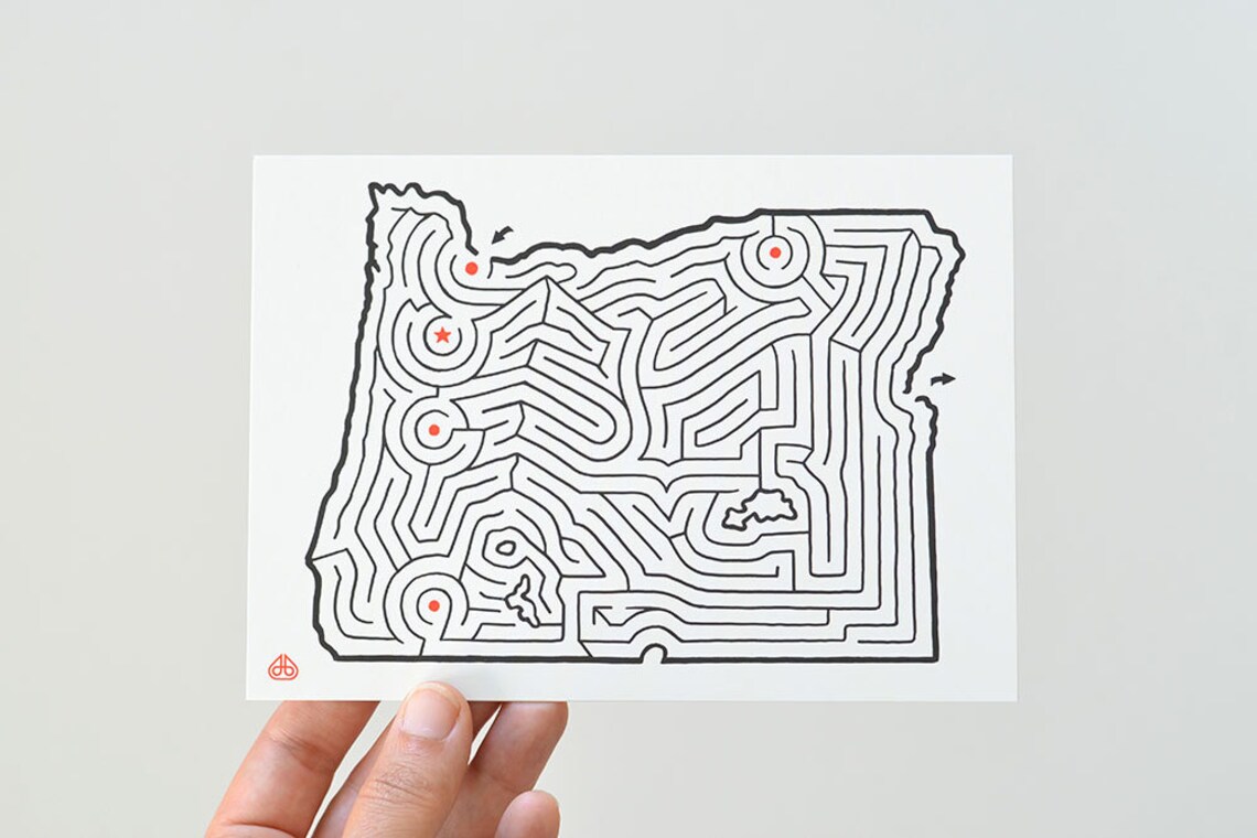 OREGON Map Maze 5x7 Postcard Hand Designed by David - Etsy