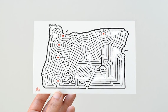 OREGON Map Maze 5x7 Postcard Hand Designed by David | Etsy