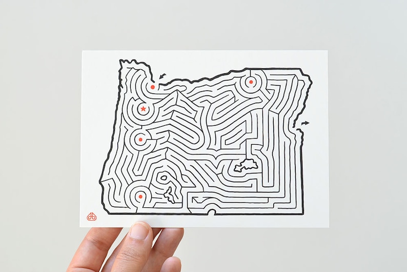 OREGON Map Maze 5x7" Postcard | Hand Designed by David Birkey ...