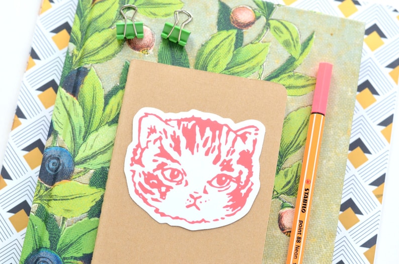 Cute Kitty Cat Stickers Premium Die Cut Vinyl in Red or - Etsy