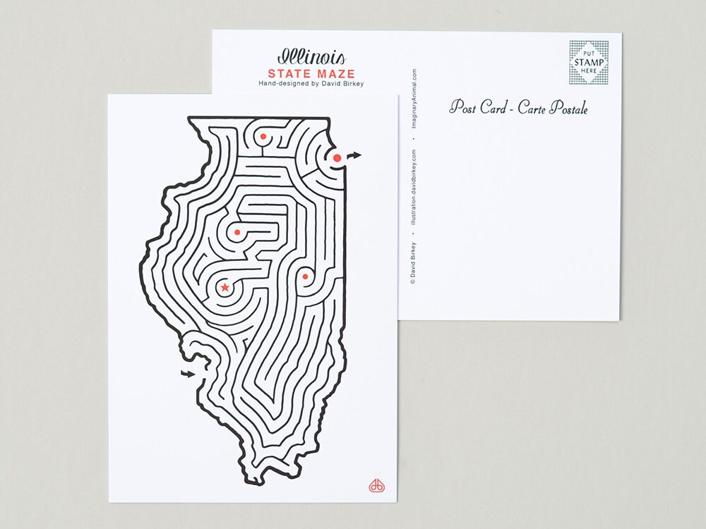 ILLINOIS Maze 5x7 Postcard Print Hand Designed by - Etsy