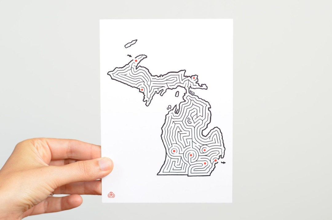 MICHIGAN Maze 5x7" Postcard | Hand Designed by David Birkey | Lansing ...