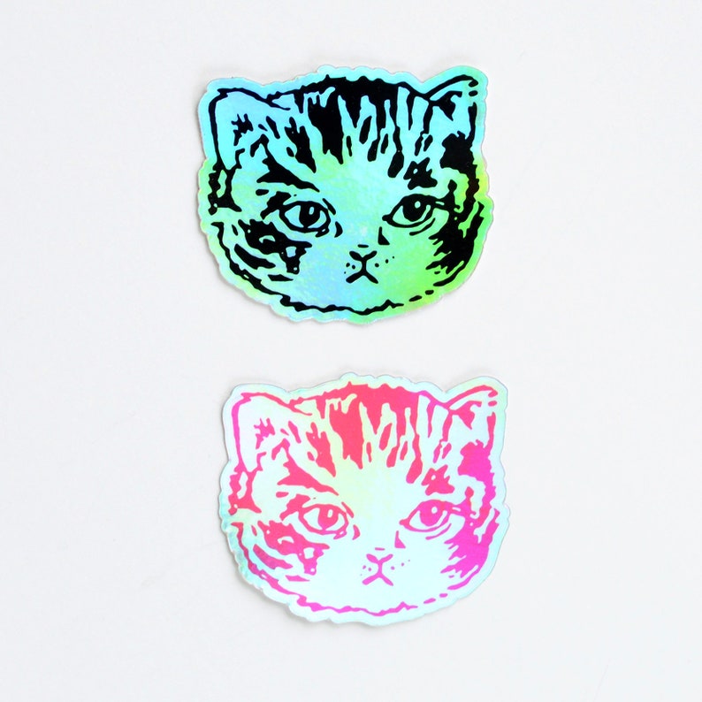 HOLOGRAPHIC Cute Kitty Cat Stickers | Premium Die Cut Vinyl | 2.5 X 3 ...