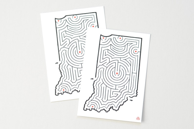 INDIANA Maze 5x7" Postcard | Hand Designed by David Birkey ...