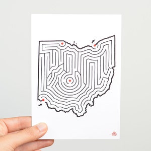 OHIO Maze 5x7" Postcard | Hand Designed by David Birkey | Cincinnati ...