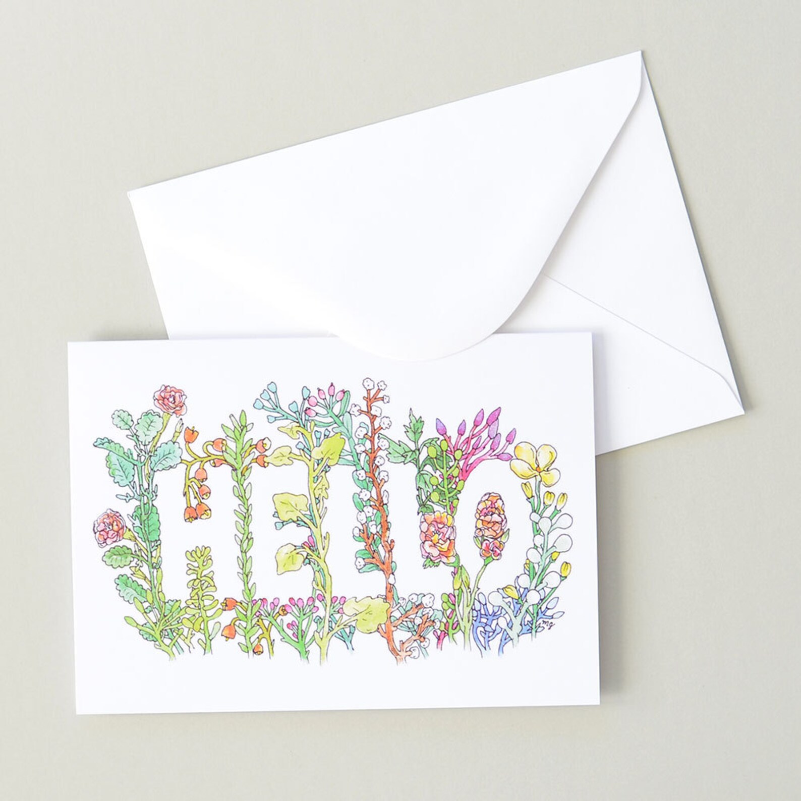 Greeting Card Hello in Flowers Illustration by Marie - Etsy