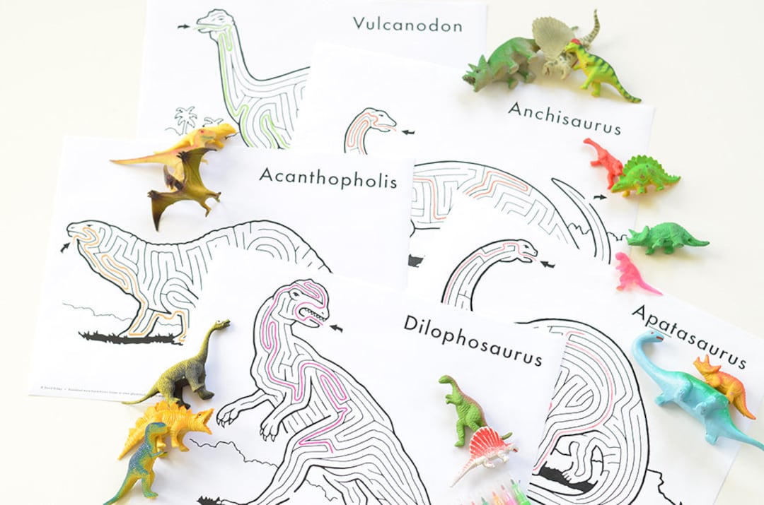 Five Printable Dinosaur Mazes | 5 Pages of Print-ready Hand-designed ...