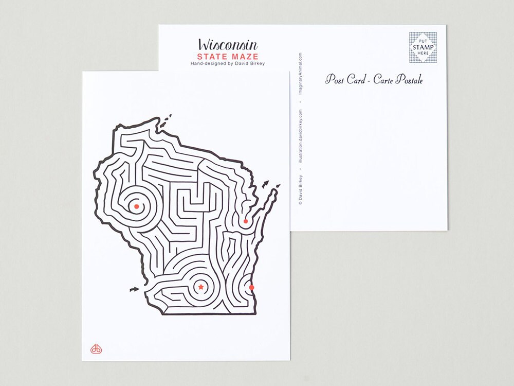 WISCONSIN Maze 5x7 Postcard Hand Designed by David | Etsy